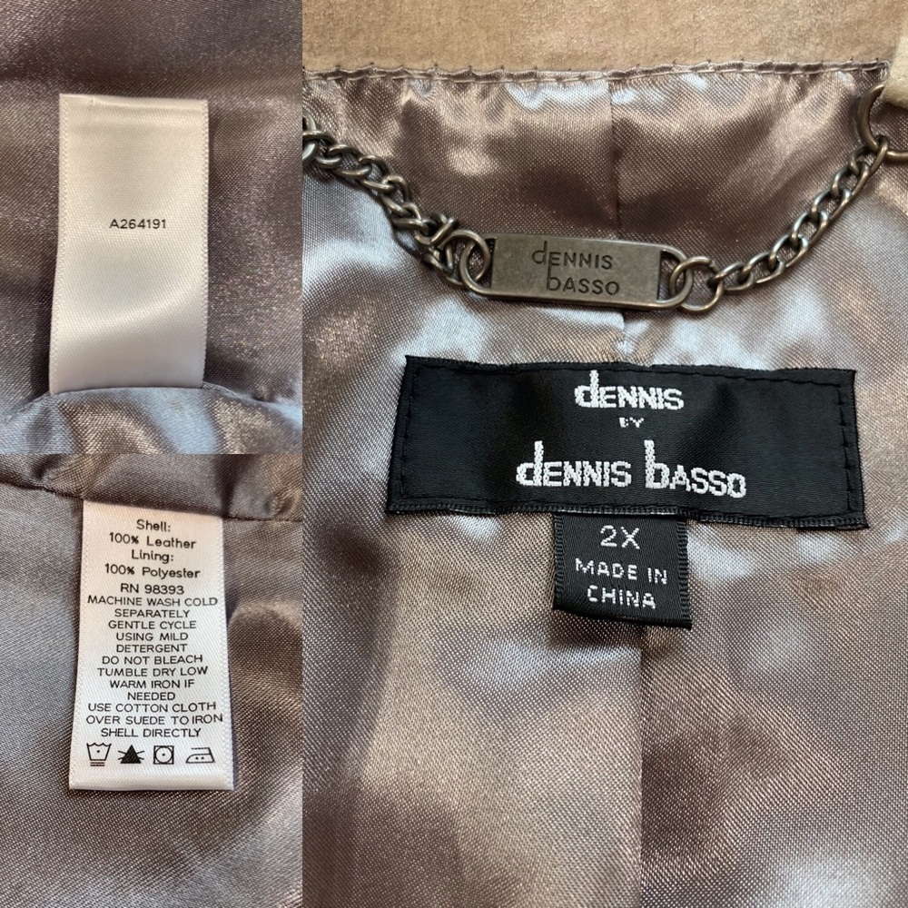 Dennis Basso Suede Leather Moto Jacket Beige Gray Lin Gem